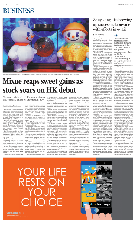 Mixue reaps sweet gains as stock soars on HK debut - Chinadaily.com.cn